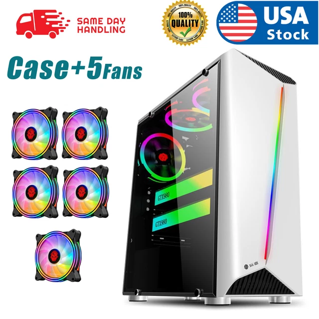 USA PC CASE+5FANS Gaming Computer Case ATX/MATX/ITX Mid Tower Case ...