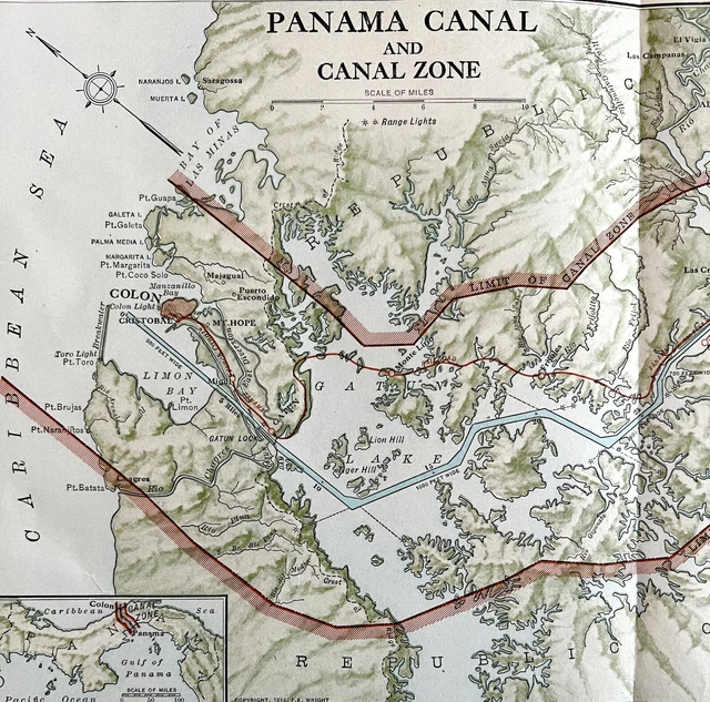 MAP OF PANAMA Canal And Zone 1913 History Lithograph Caribbean Sea ...
