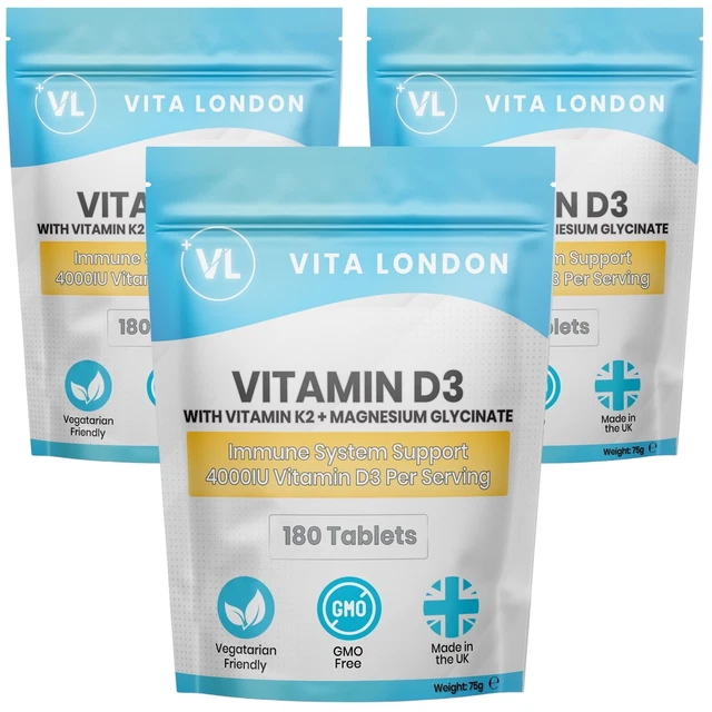 VITAMIN D3 4000IU + K2 + Magnesium Glycinate 540 Tablets Vit D ...