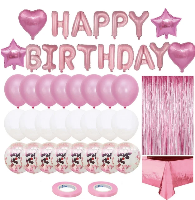 MÄDCHEN ROSA GEBURTSTAGSDEKO Set mit Happy Birthday Luftballons,Party ...