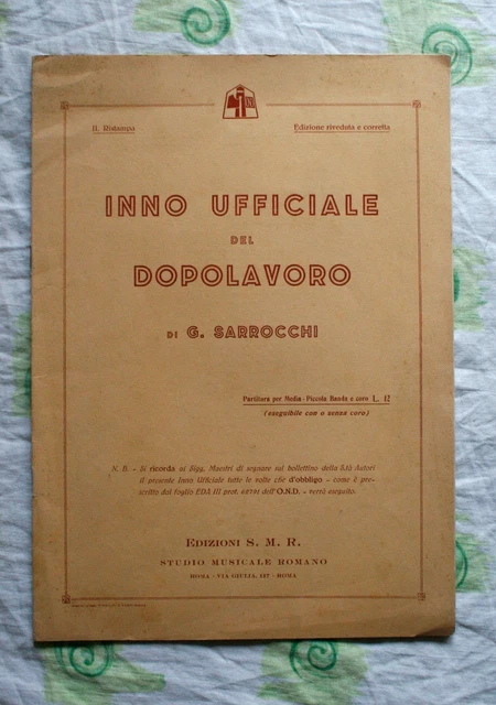 SPARTITO MUSICALE-INNO UFFICIALE del dopolavoro- 1930 EUR 5,00 ...