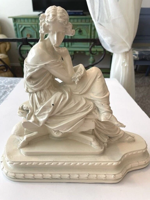 SCULPTURE GRECIAN LADY Sitting Pondering Greek Classic Ivory Statue ...