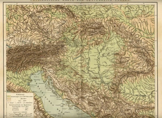 1896 = AUSTRIA-UNGHERIA carta fisica = Antica MAPPA = OLD MAP EUR 7,90 ...