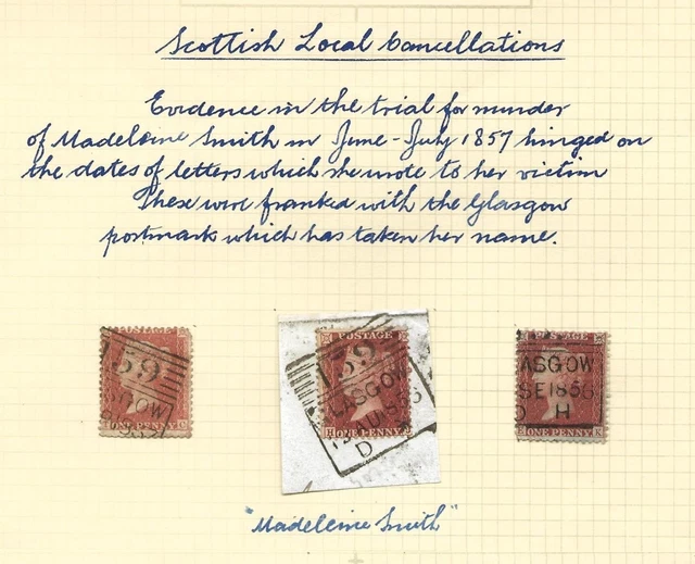 GB QV 1D Penny Red Stars x 3 Stamps with MADELEINE SMITH TRIAL ...