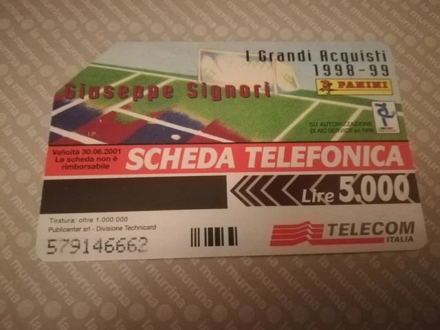 SCHEDA CARTA TELEFONICA Telecom scad. 30/06/01 L. 5000 panini Calcio ...