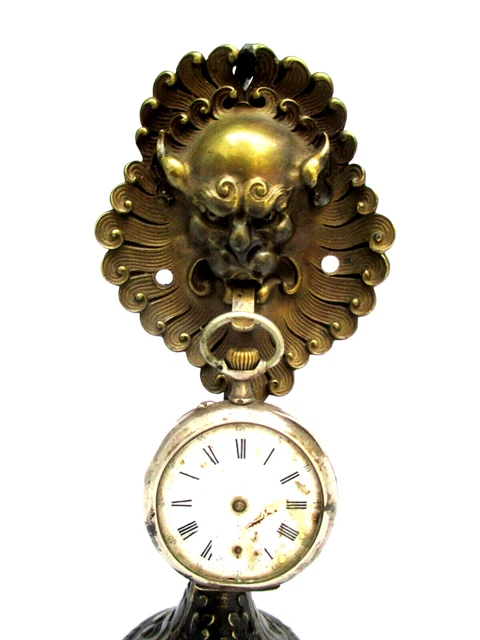 SCULPTURE BRONZE MASCARON diable porte montre gousset Méphistophélès ...