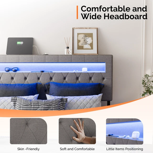 BONNLO FLOATING SINGLE/DOUBLE/KING Bed Frame with LED Lightg & Storage ...