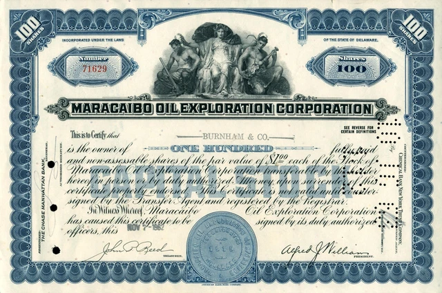 VINTAGE SHARES STOCK certificate crafting stage prop Maracaibo oil ...