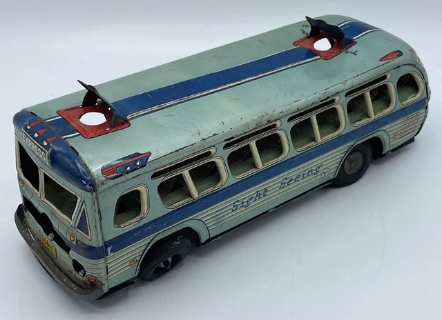 VINTAGE 1950'S YONEZAWA Express Sightseeing Bus Tin Litho Friction Toy ...