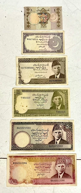 OLD PAKISTANI CURRENCY notes 1,2,5,10,50 And 100. £30.00 - PicClick UK