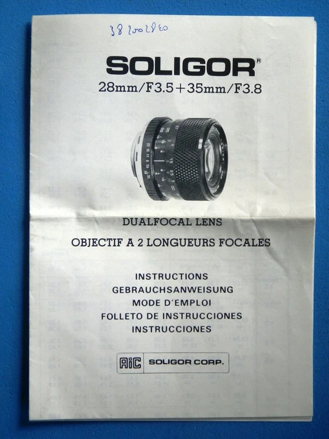 MODE D'EMPLOI OBJECTIT SOLIGOR DUALFOCAL 28mm/F3,5 + 35mm/F3,8 EUR 3,50 ...