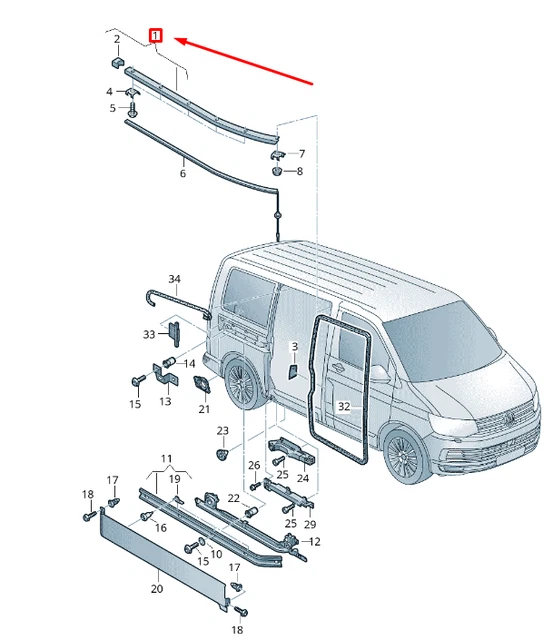 VW TRANSPORTER VI T6 Sliding Door Left Upper Guide Rail 7H0843859G NEW ...
