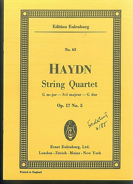 HAYDN ~ STRING Quartet G Maggiore Op. 17 No. 5 ~ Taschenpartitur EUR 10,24 - PicClick IT
