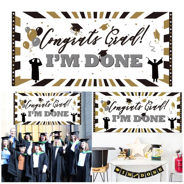 UNOMOR CONGRATS GRAD I'M DONE Sign Banner Classic Graduation Party Wall ...