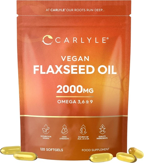 FLAXSEED OIL CAPSULES 2000mg 120 Vegan Softgels High Strength ...