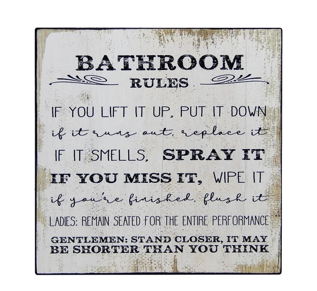 BATHROOM RULES FUNNY Toilet Sign Shelf Sitter Wall Art Door Decor Print ...