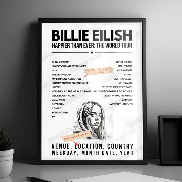BILLIE EILISH SETLIST Poster - The O2 Arena, London, England - June ...