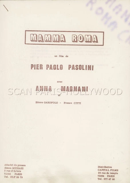 ANNA MAGNANI MAMMA Rom 1962 Französisches Pressebuch Pier Paolo ...
