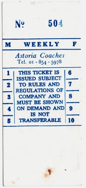 BUS TICKET, CARD: Astoria Coaches, London, Weekly £4.50 - PicClick UK
