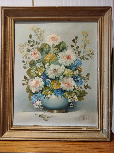 ANCIEN TABLEAU HST Bouquet De Fleurs Signé Allison 50 X 60 Art Déco Nature Mort EUR 25,00 ...