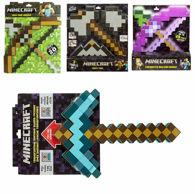 MINECRAFT ACTION FIGURES Character Toy Sword Pickaxe Hoe Bow and Arrow ...