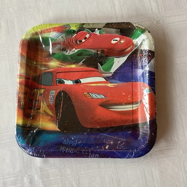 DISNEY PIXAR HALLMARK CARS Birthday Party Square 8 Dinner Plates 9 1/4 ...