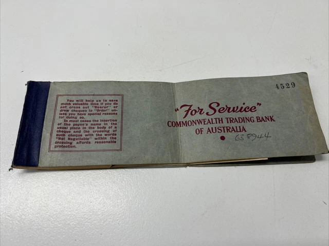 VINTAGE BANK BOOK CHEQUE COMMONWEALTH TRADING AUSTRALIA 1960s MONEY $9. ...