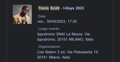 BIGLIETTI TRAVIS SCOTT Milano 30/06/2023 POSTO UNICO Ingresso Rosso EUR ...
