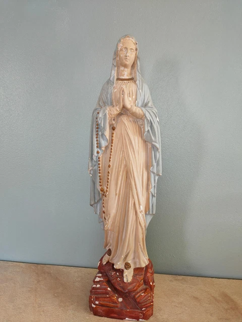 STATUETTE ANCIENNE EN plâtre de La Sainte Vierge Marie 42cm chamayou ...
