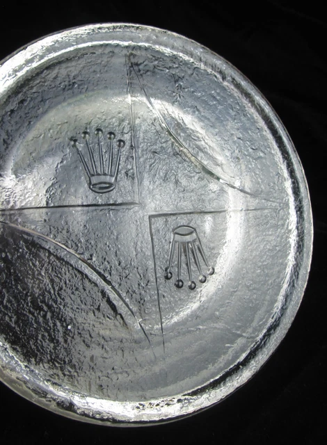 ROLEX TWO CROWNS Glass Cigar Ashtray Dish Catchall 6-1/4in Diameter 3LB ...