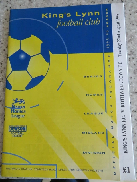 KING'S LYNN ROTHWELL Town August 1995 Match Programme £1.99 - PicClick UK