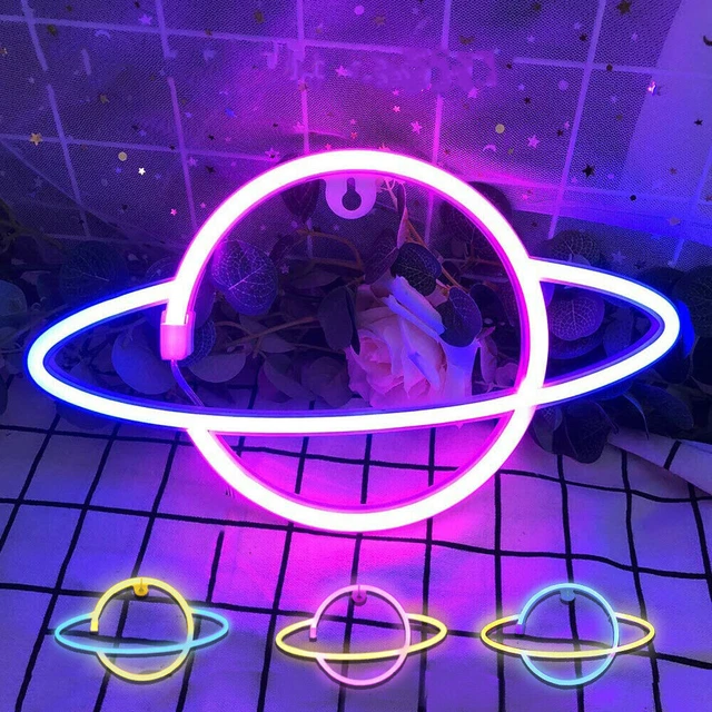 BATTERY POWERED 2 IN 1 Party LED Sign Lamp Planet Shaped Wall Light ...