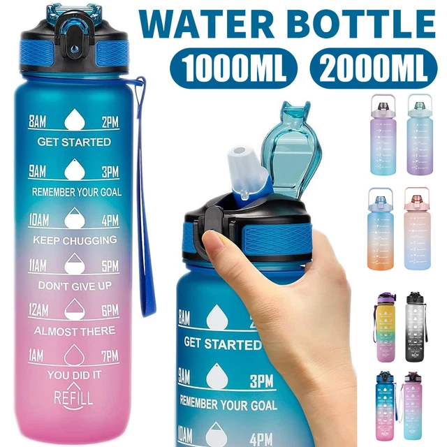 1L/2L SPORT WASSERFLASCHE Travel Gym Trinkflasche mit Strohhalm BPA frei Tasse EUR 10,05 ...