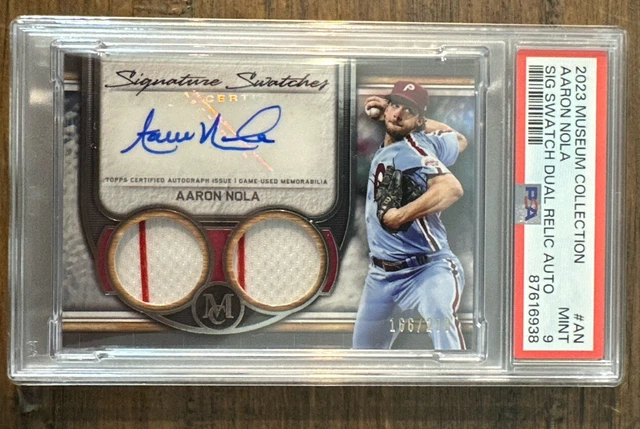 23 AARON NOLA Museum Collection Signature Swatch Duel Relic Auto PSA9 ...