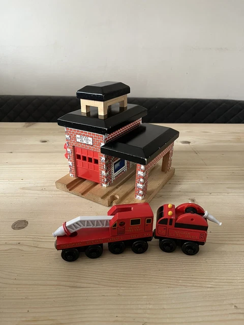 THOMAS WOODEN RAILWAY SODOR FIRE DEPT with FIRE TRAIN & TRUCK wooden ...