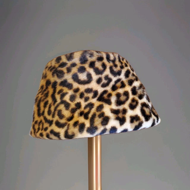 VINTAGE GENE DORIS Retro Pillbox Leopard Fur Hide Hat 21" New York ...