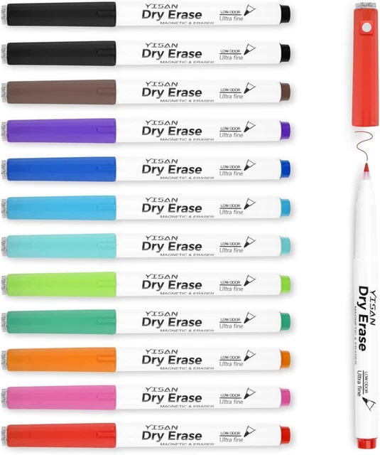 YISAN MAGNETIC DRY Erase Markers Ultra Fine Tip, 0.7mm Extra Fine ...