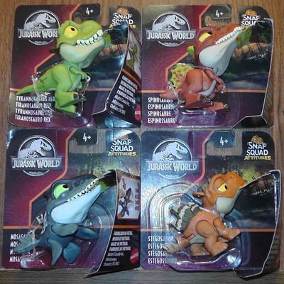 JURASSIC WORLD SNAP Squad Attitudes T-Rex Spinosaurus Mosasaurus ...