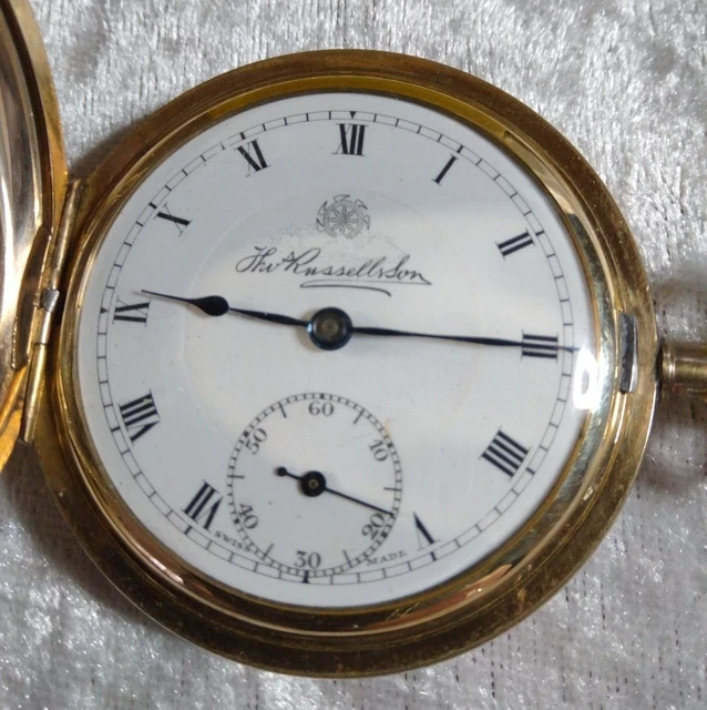 1930 THOMAS RUSSELL Full Hunter Pocket Watch Gold Filled Original Box ...