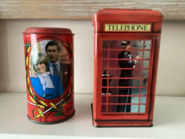 VINTAGE IAN LOGAN Tin Telephone Money Box & D. Bowler, Charles & Diana ...