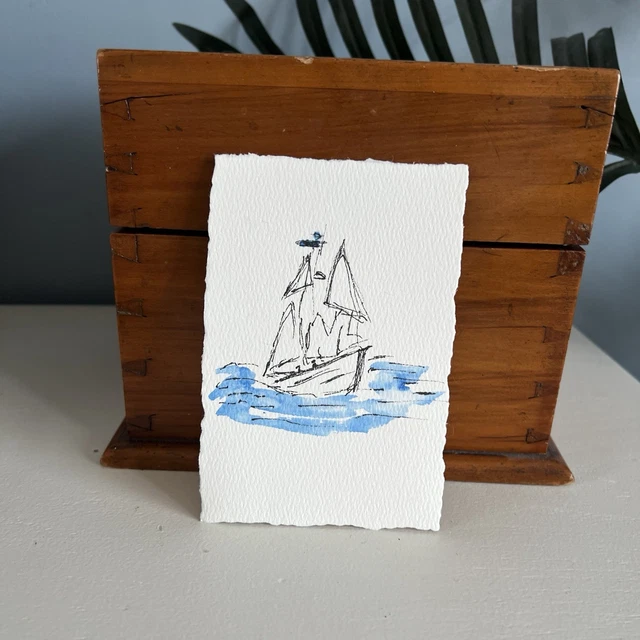 ORIGINAL BOAT INK Sketch Art On Raw Edge Card, Nautical Ink Painting £ ...