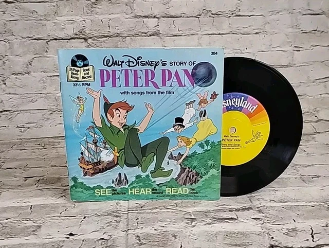 WALT DISNEY STORY of Peter Pan See Hear Read #304 1977 book & 33 1/3 ...