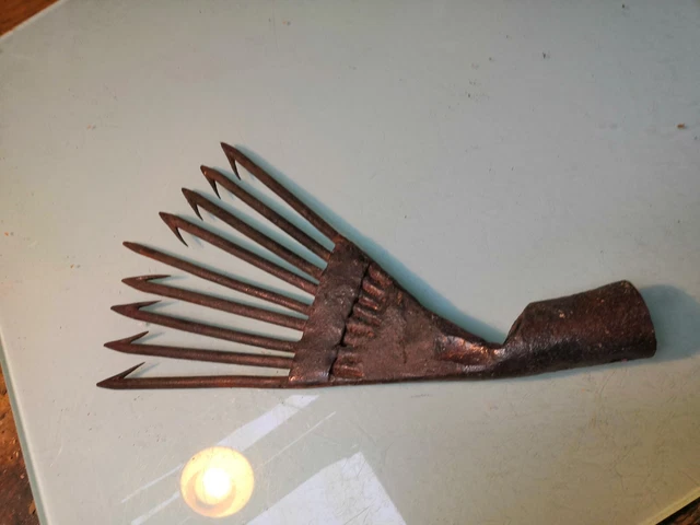 ANCIENNE FOUËNE OU foëne Harpon rare outil de pêche fer forgé, art ...