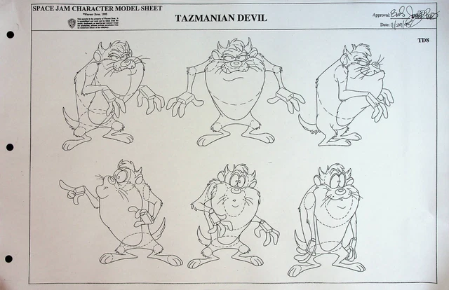 SPACE JAM CHARACTER Model Sheet TAZ Production Copy 11" x 18" WB #KT ...