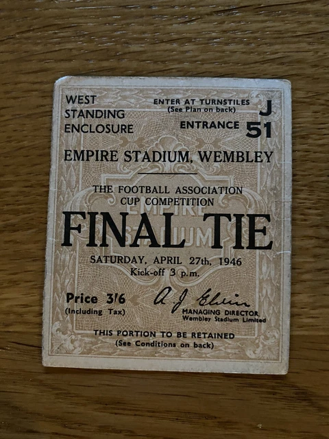 1946 ORIGINAL FA Cup Final Ticket Charlton Athletic V Derby Vgc £135.99 ...