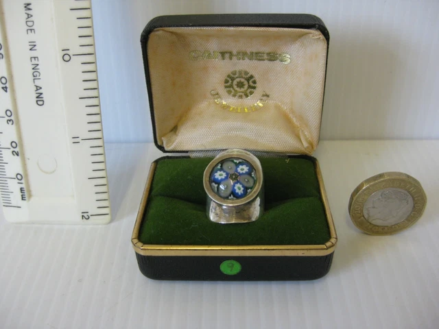 VINTAGE LARGE SILVER Caithness Glass Millefiori Ring Size H Original ...