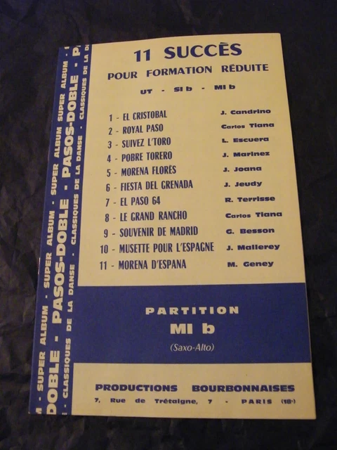 SPARTITO 11 SUCCÈS per Formazione Ridotto Mi B Paso Doble 1964 " EUR 22,93 - PicClick IT