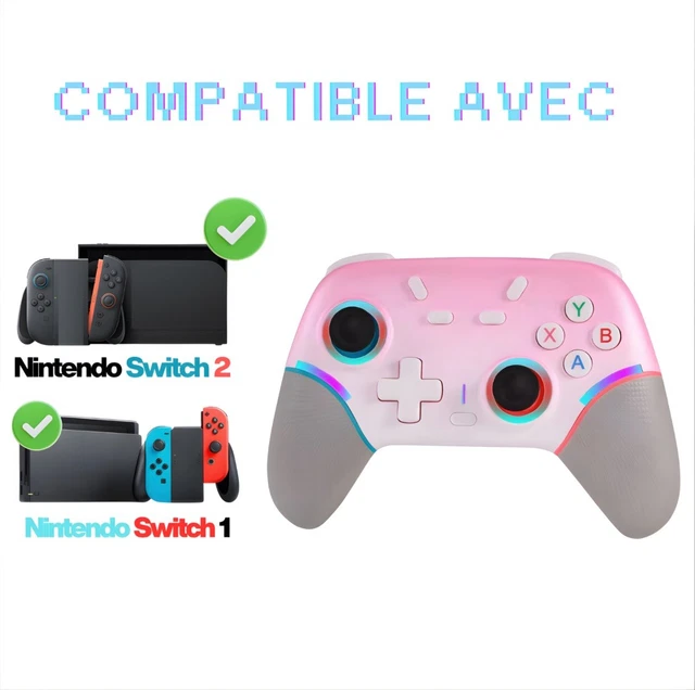 MANETTE POUR NINTENDO Switch 1 / Switch 2 Pro Sans Fil Rose Métallisé ...