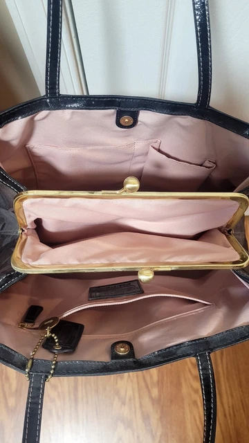 AUTHENTIC COACH BROWN Signature C Kiss Lock Bag G1276-F20105 Shoulder ...