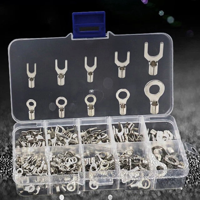 320PCS/BOX 10 IN 1 Terminals Non-Insulated Ring Fork U-type Brass ...